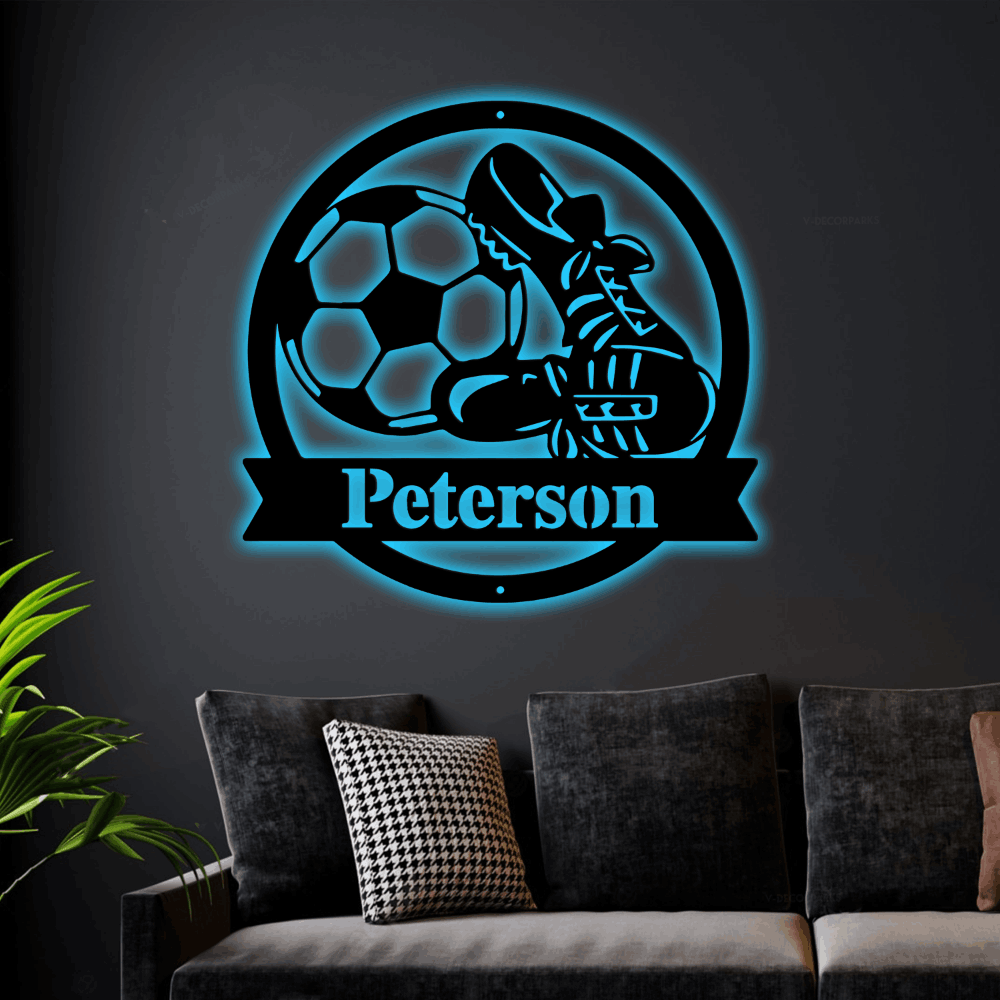 Personalized Metal Soccer Sign With Led Lights, Soccer Gift For Boys ...