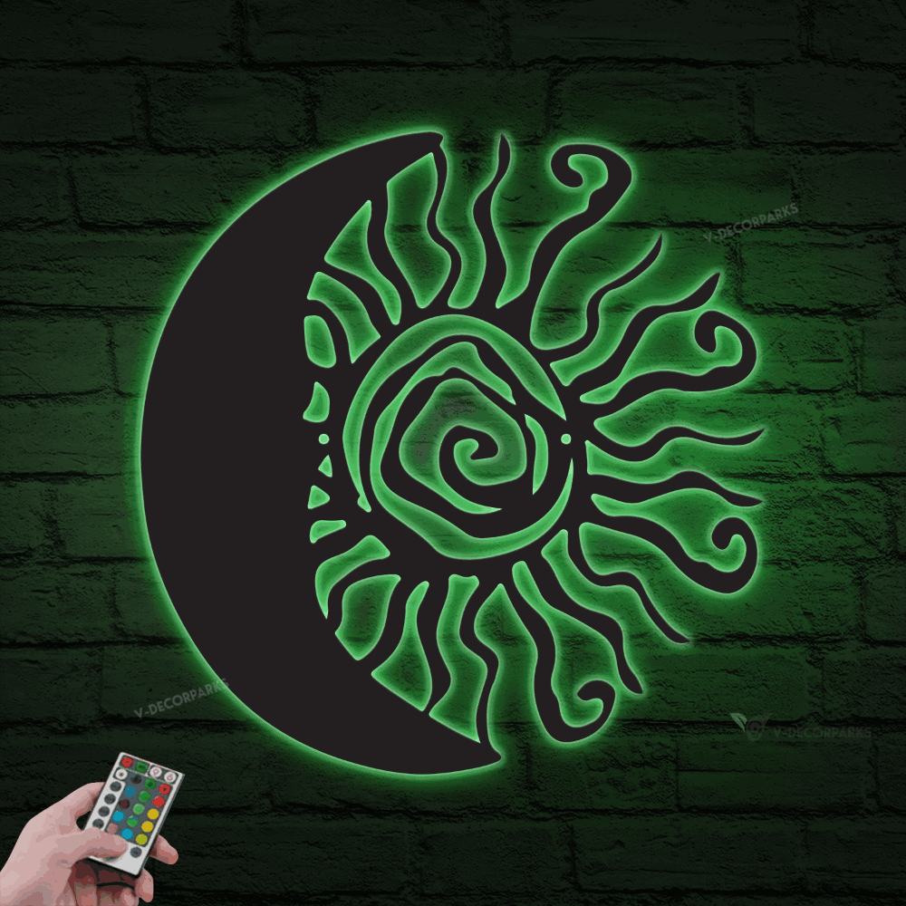 Personalized Metal Sun Moon Wall Decor Wall Art With Led Lights, Sun ...