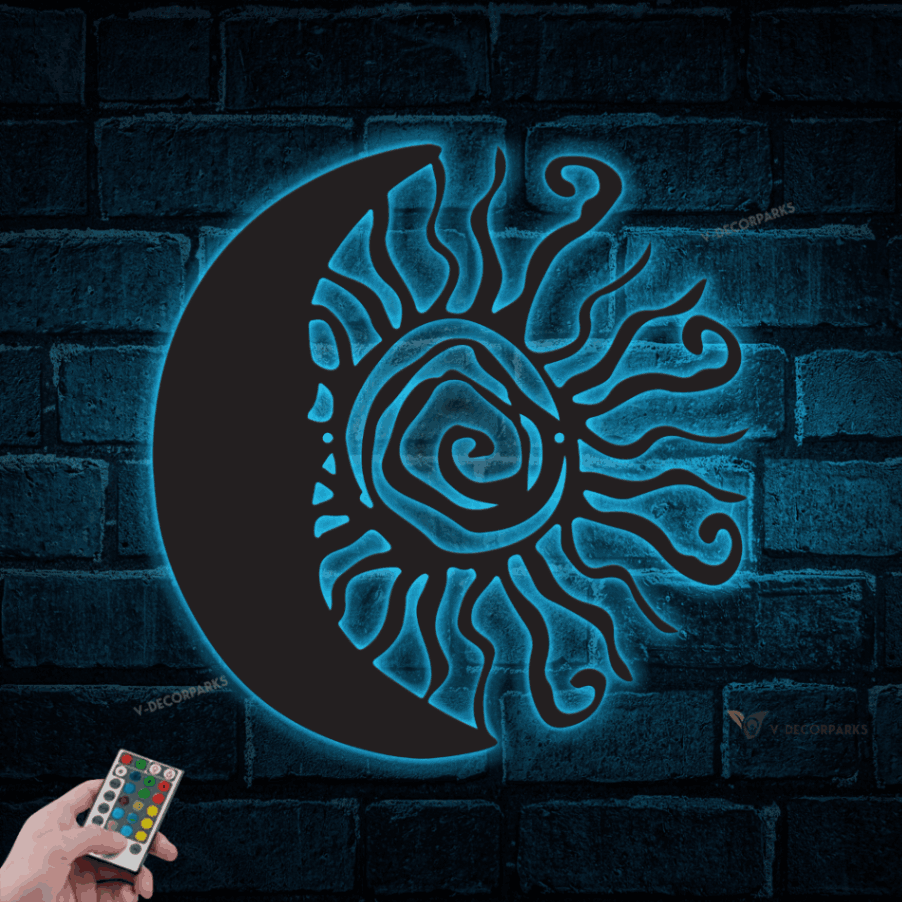 Personalized Metal Sun Moon Wall Decor Wall Art With Led Lights, Sun ...