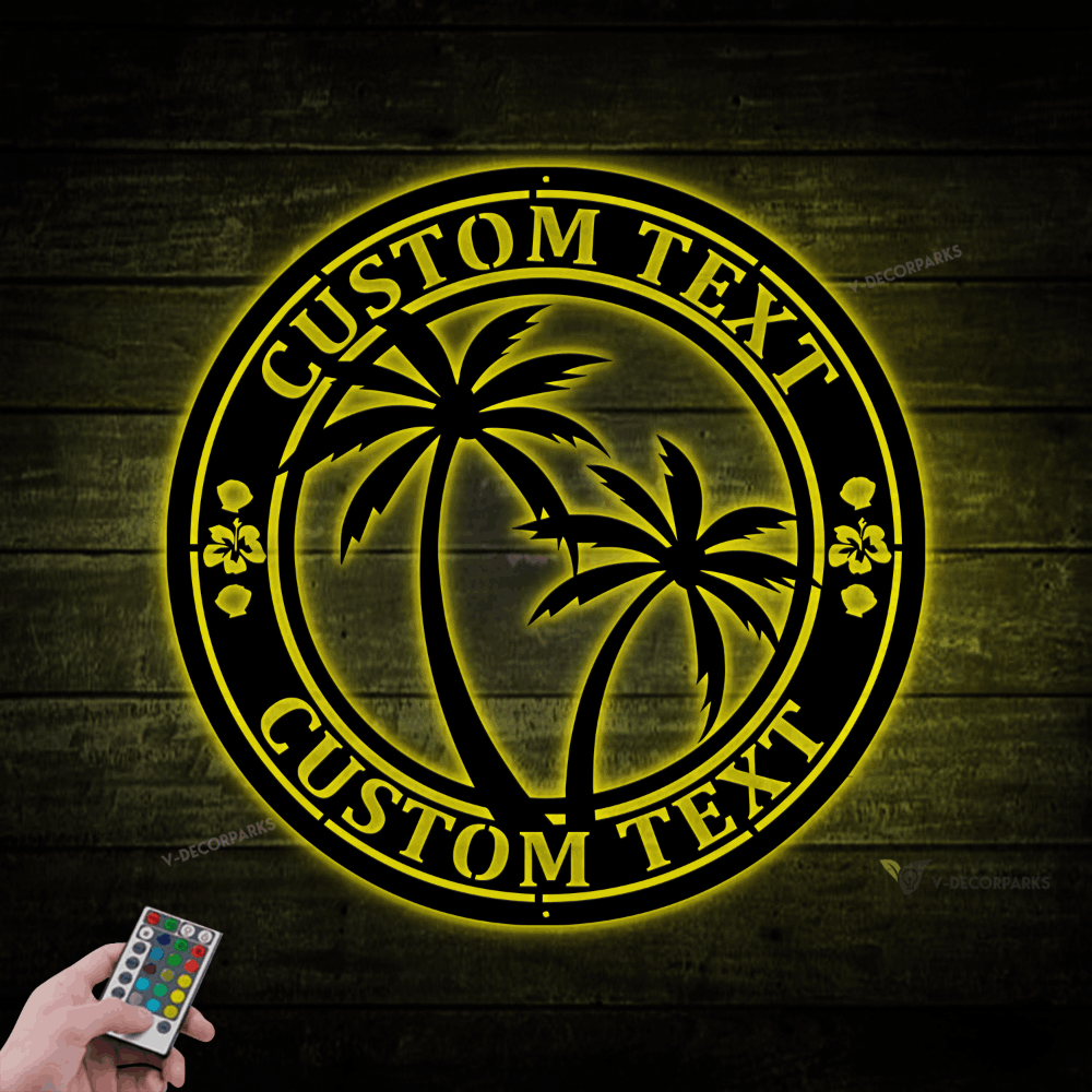 Personalized Metal Tropical Sign With Led Lights, Metal Beach Sign ...