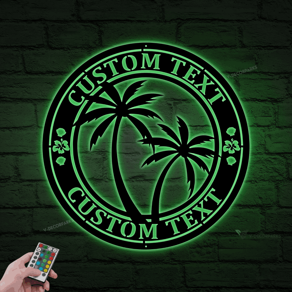 Personalized Metal Tropical Sign With Led Lights, Metal Beach Sign ...