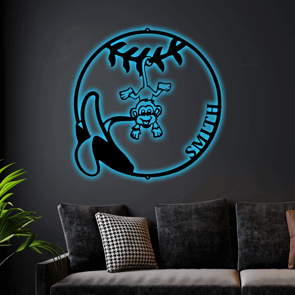 Personalized Monkey Led Lights Monogram Steel Sign, Our Little Monkey ...
