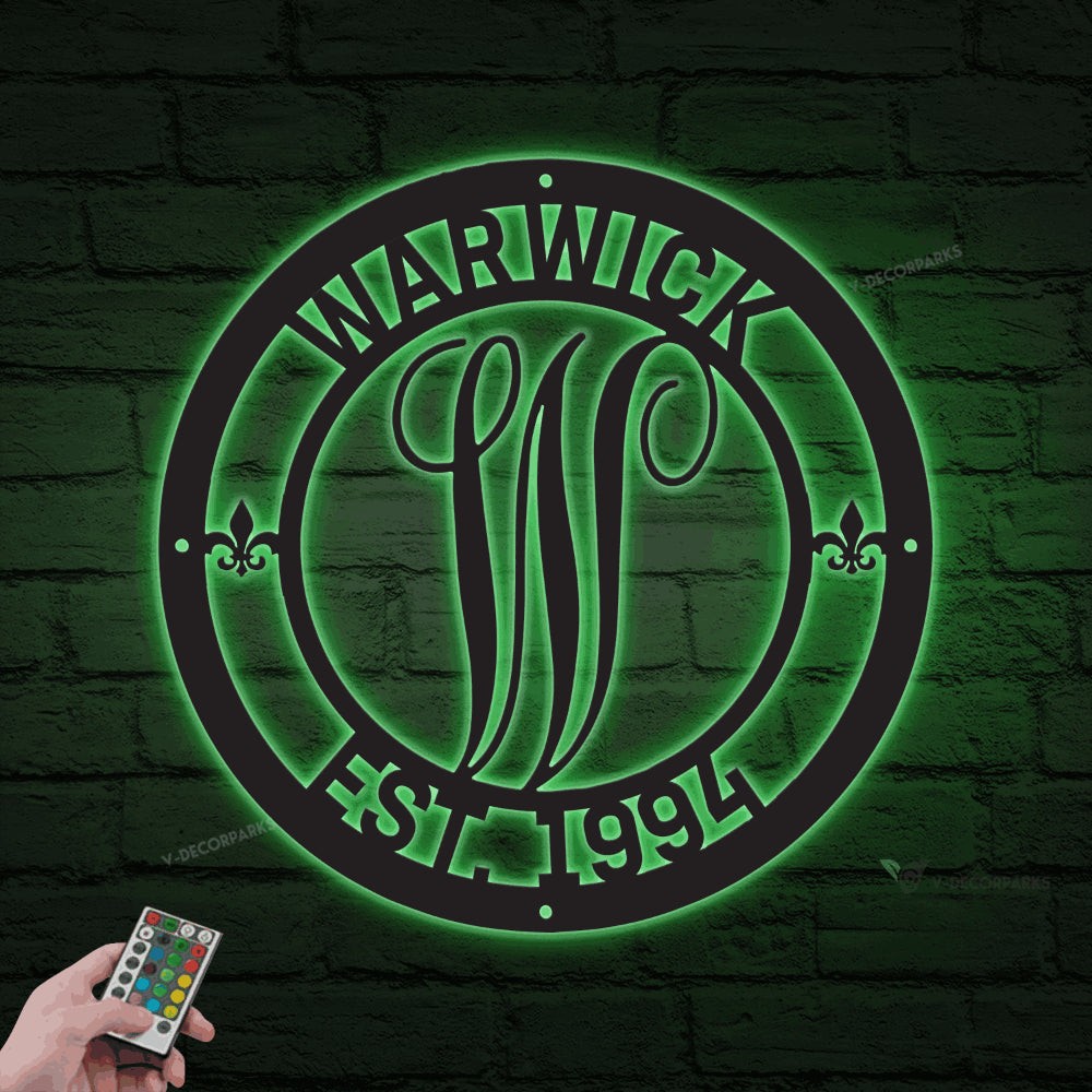 Personalized Monogram Metal Sign With Led Lights, Custom Name Metal Art ...