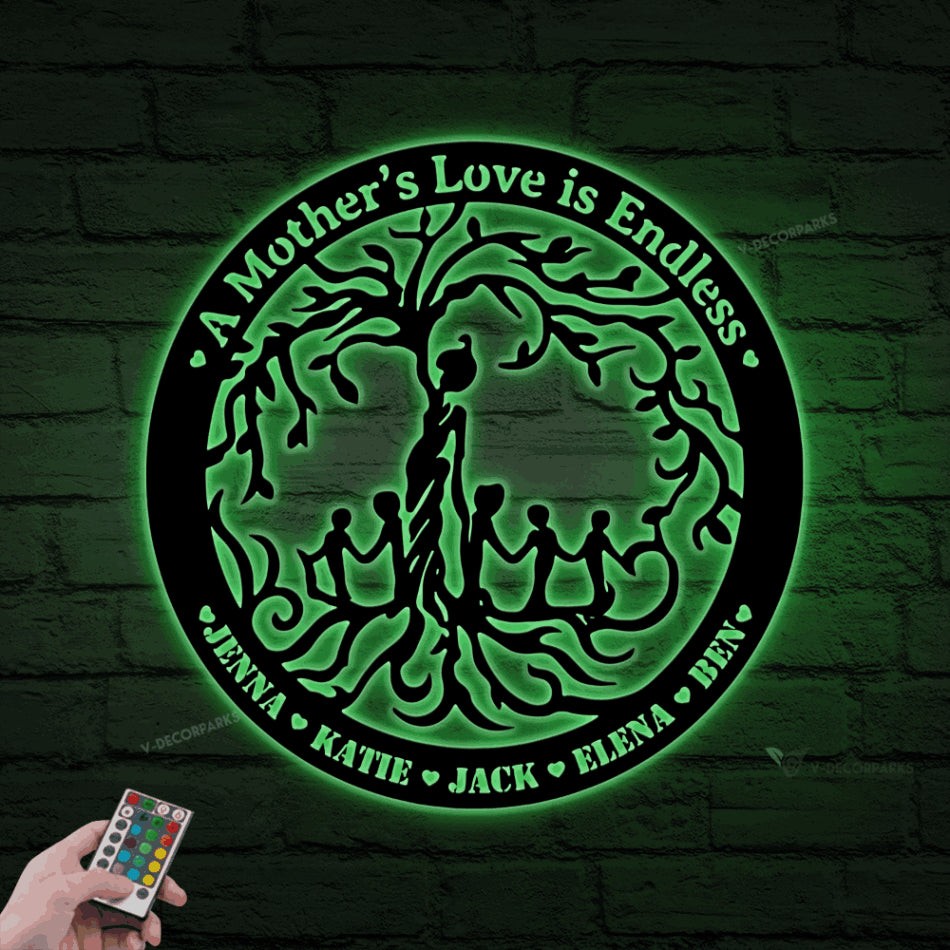 Personalized Mother & Children Metal Wall Art With Led Lights, Mother's ...