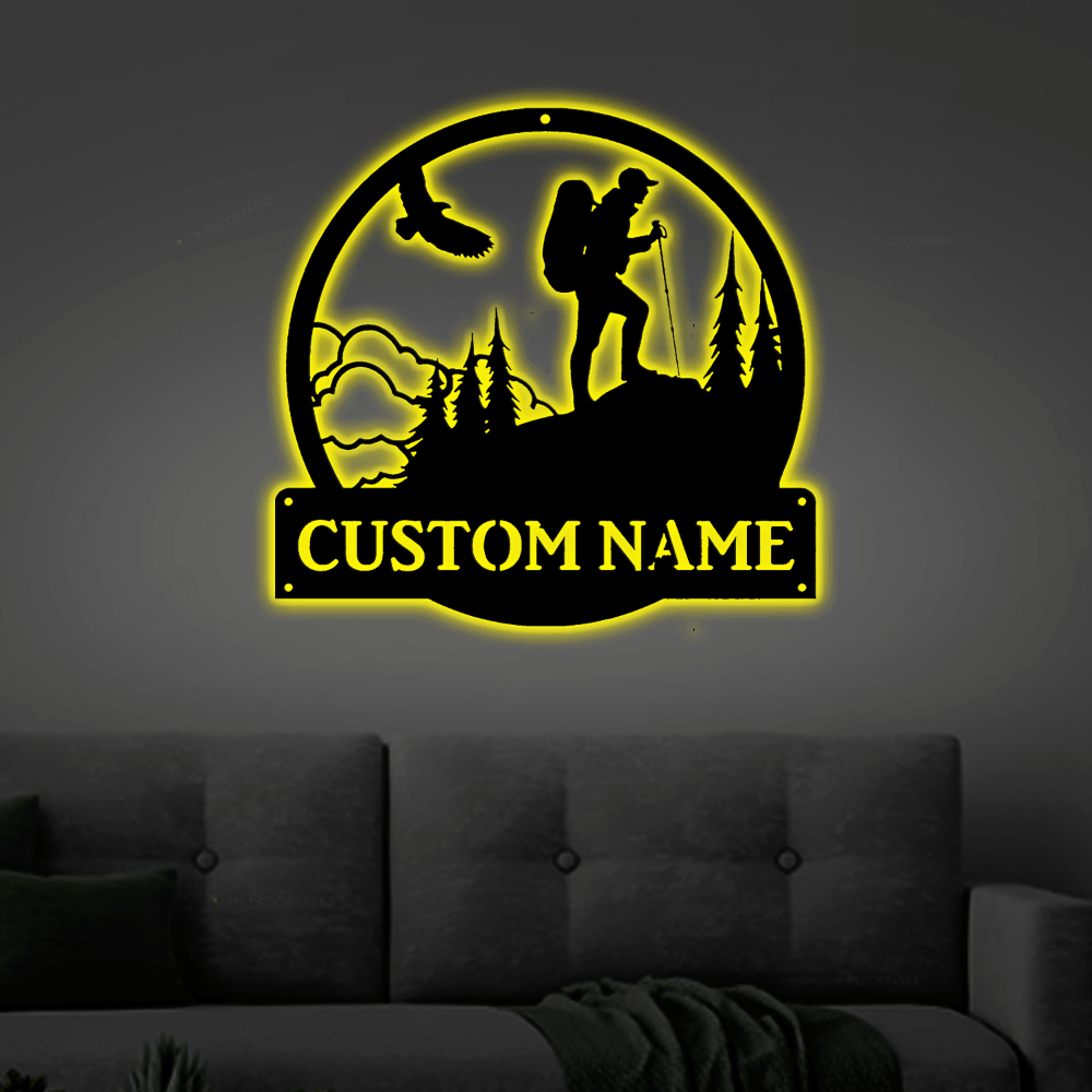 Personalized Mountain Hiking Monogram Metal Sign Art With Led Lights ...