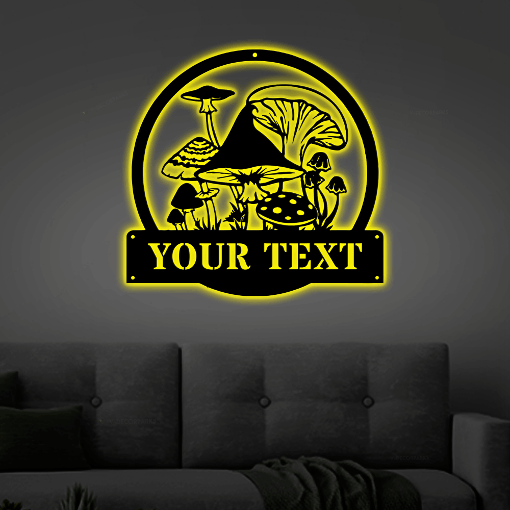 Personalized Mushrooms Monogram Metal Sign Art With Led Lights, Custom ...