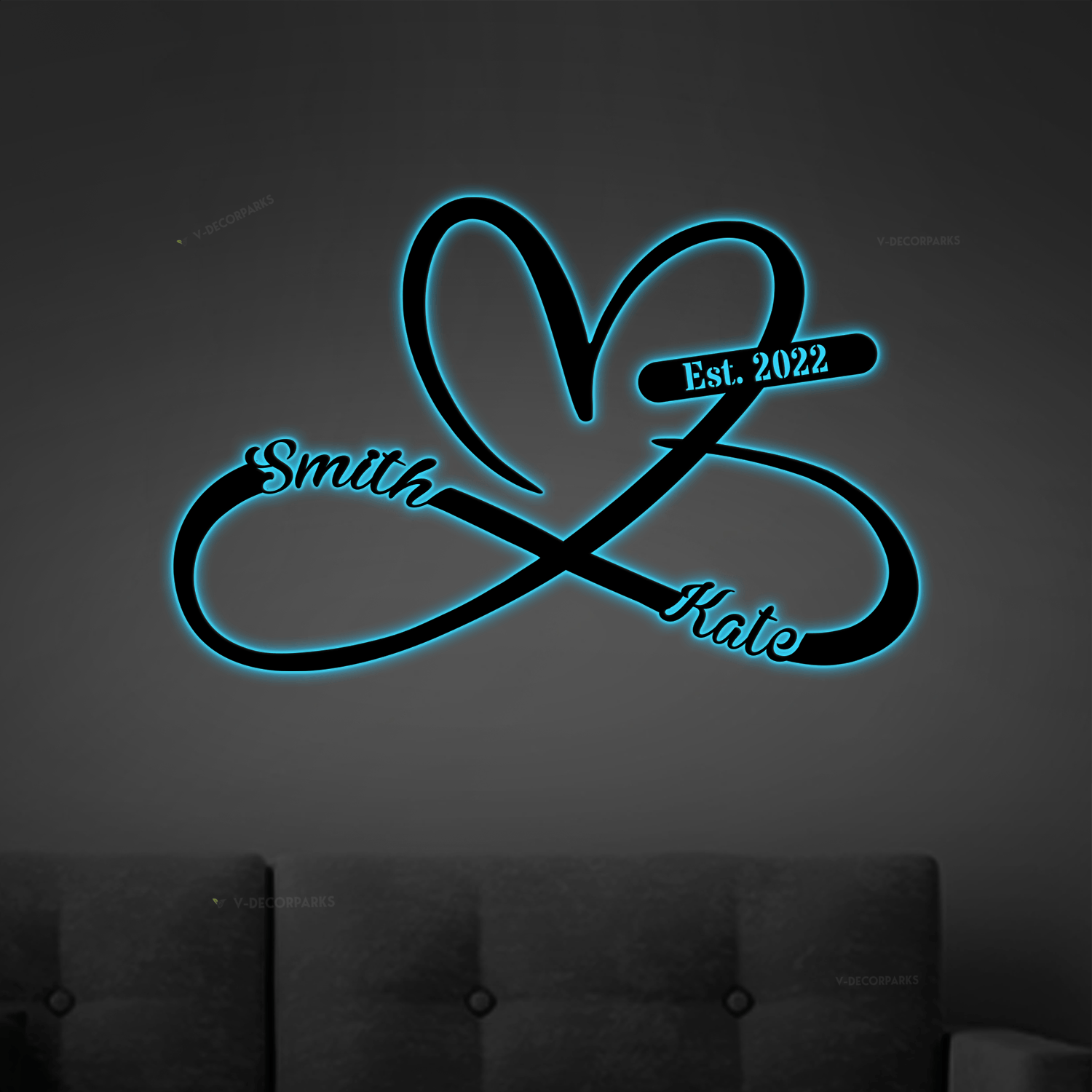 Personalized Name Infinity Heart Valentines Day Metal Sign With Led ...