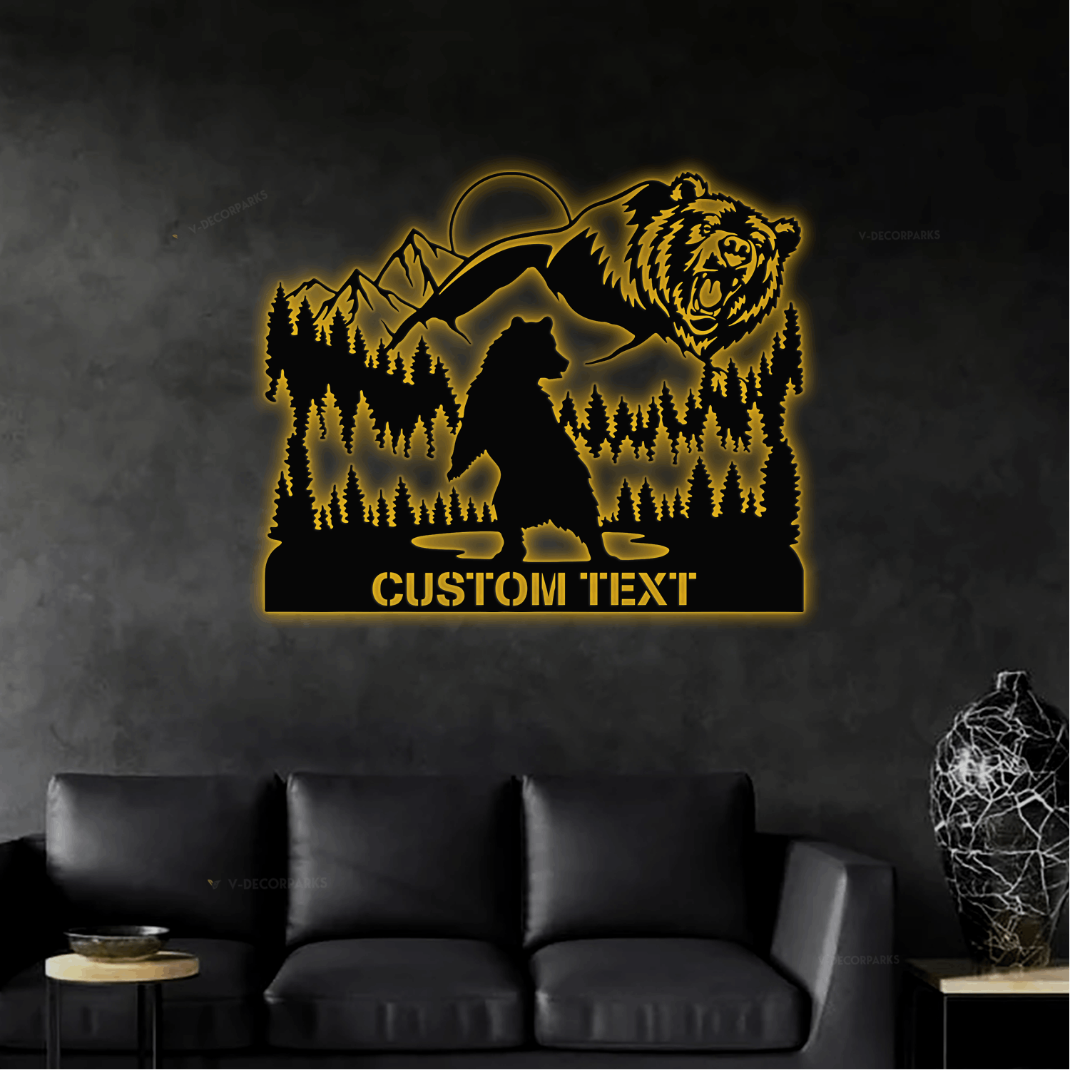 Personalized Nature Bear Roaring In Wilderness Metal Sign With Led ...
