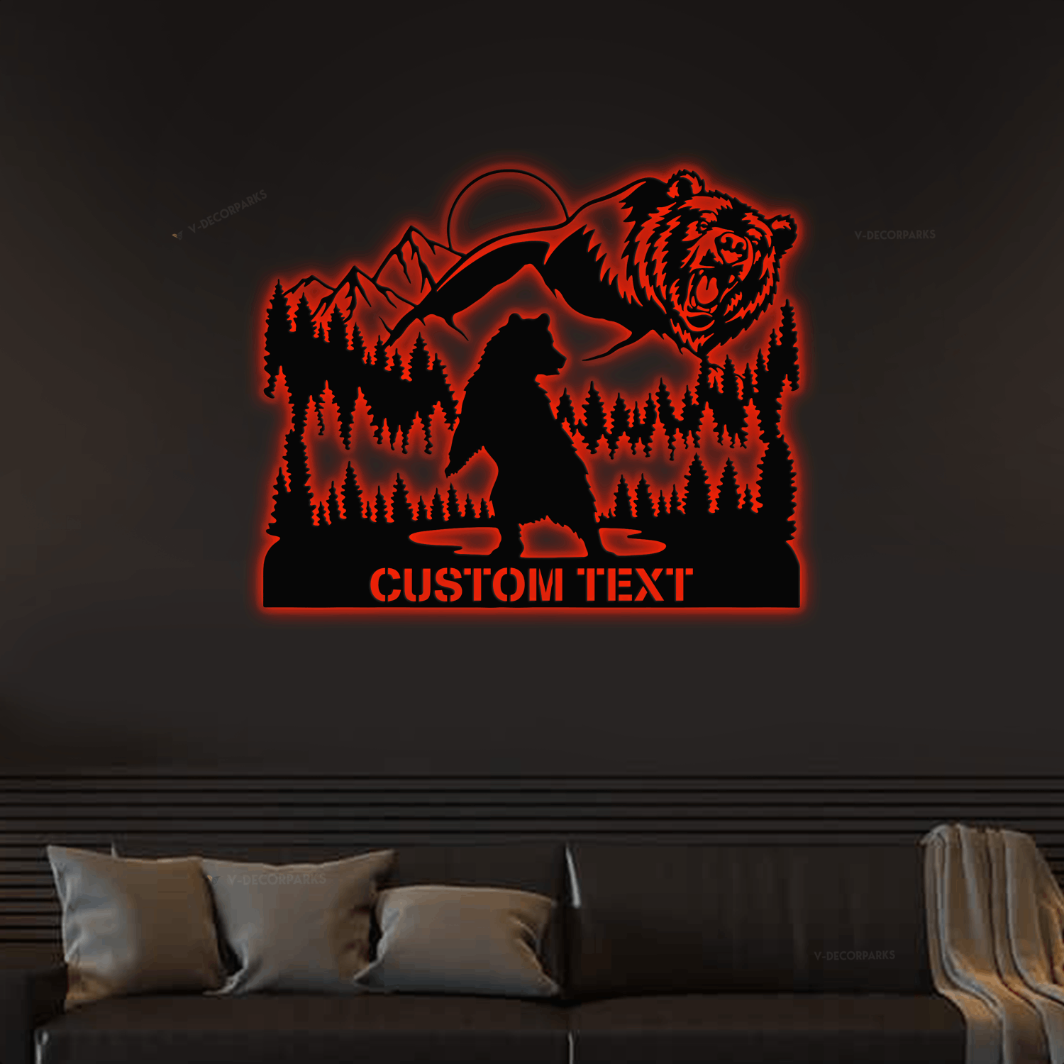 Personalized Nature Bear Roaring In Wilderness Metal Sign With Led ...