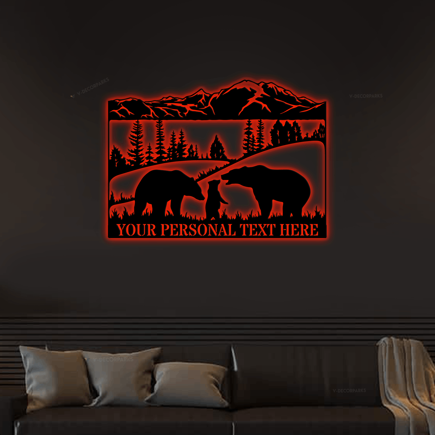 Personalized Nature Wildlife Bear Family Metal Sign With Led Lights ...