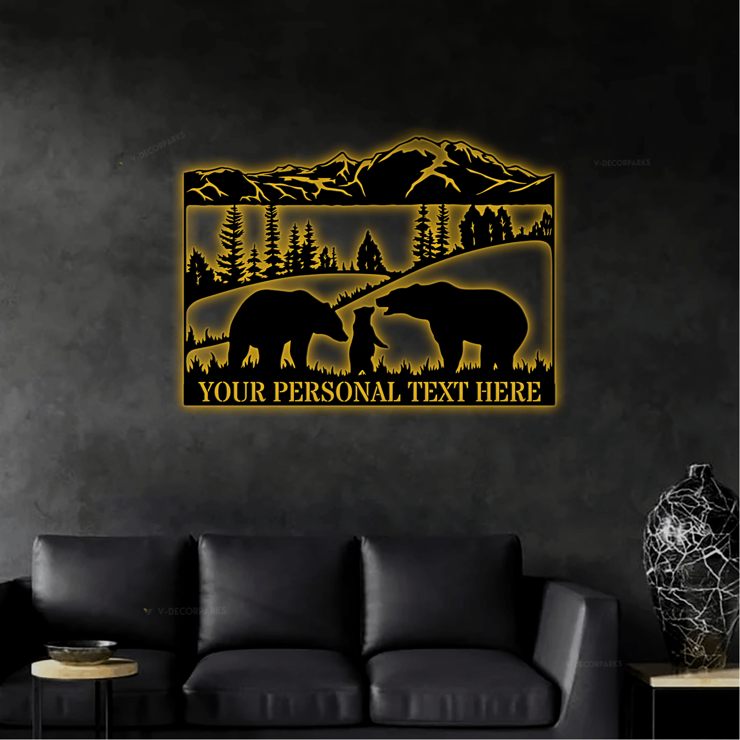 Personalized Nature Wildlife Bear Family Metal Sign With Led Lights ...