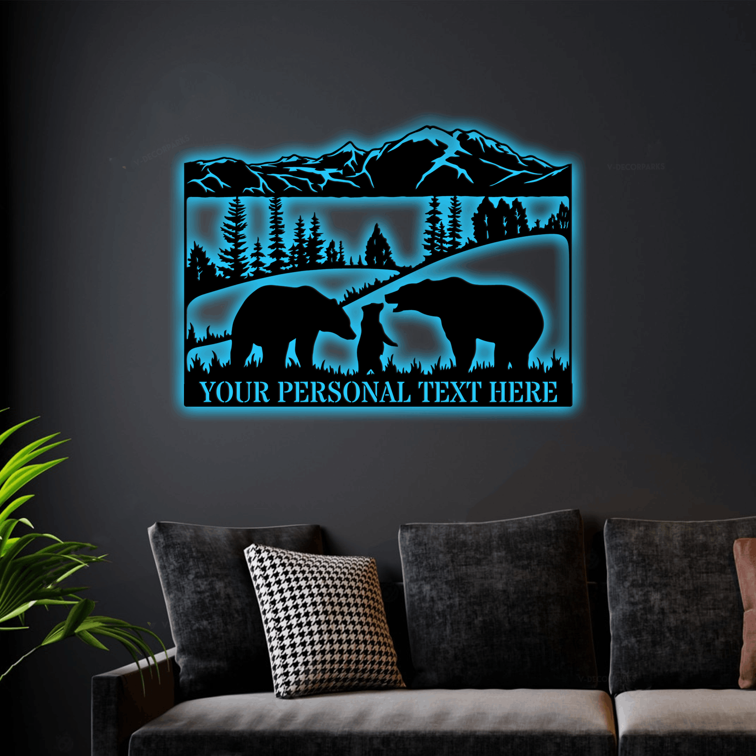 Personalized Nature Wildlife Bear Family Metal Sign With Led Lights ...