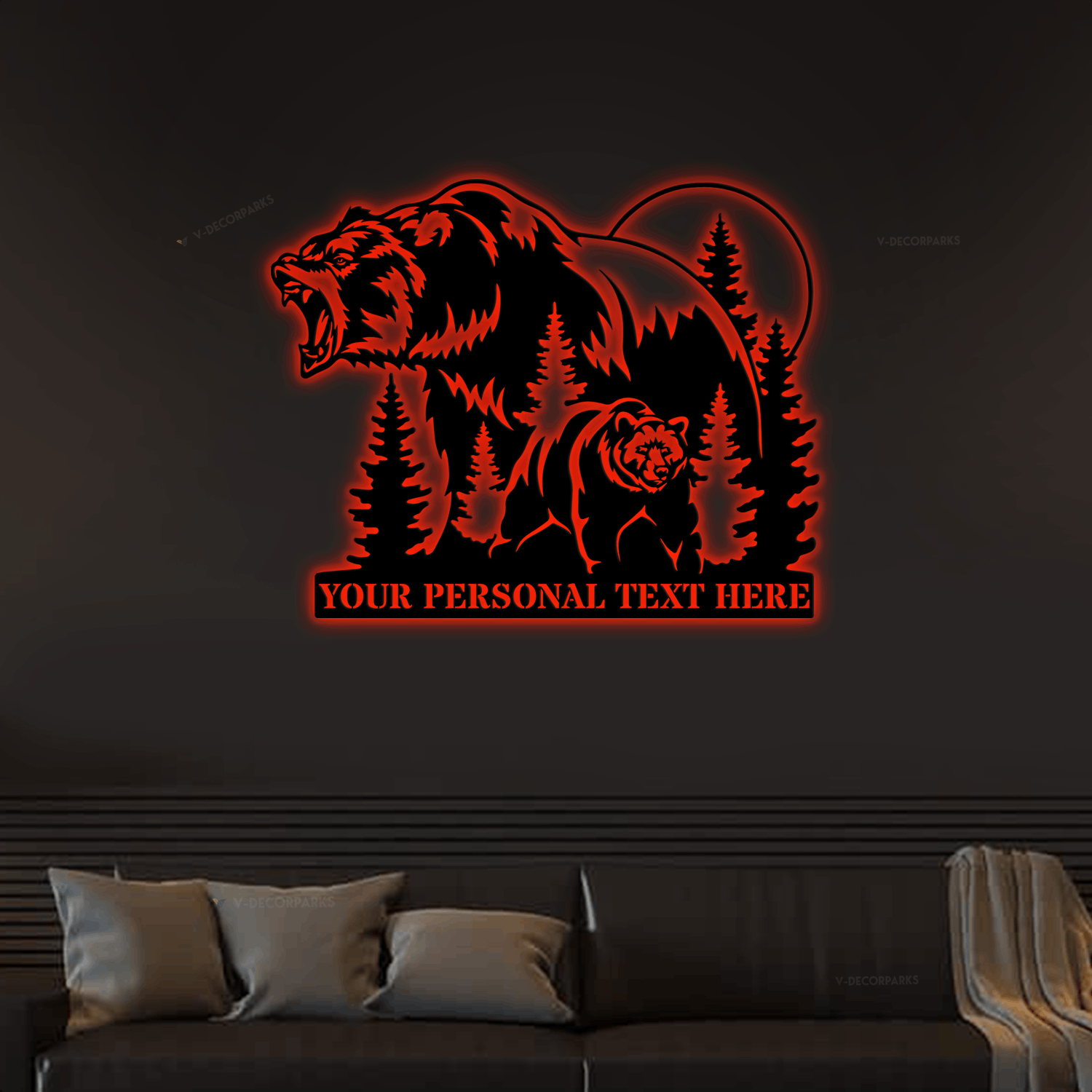 Personalized Nature Wildlife Roaring Bear With Led Lights Metal Sign ...