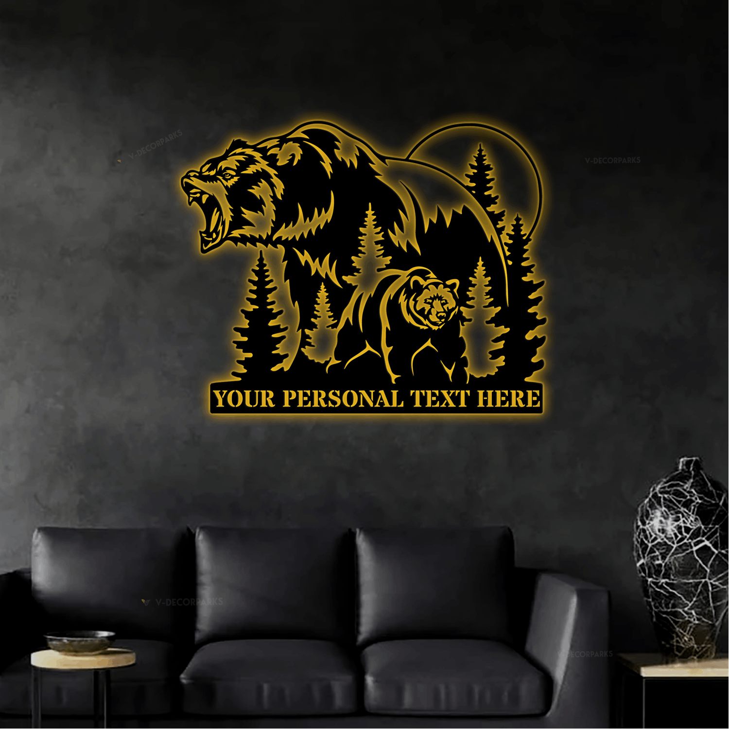 Personalized Nature Wildlife Roaring Bear With Led Lights Metal Sign ...