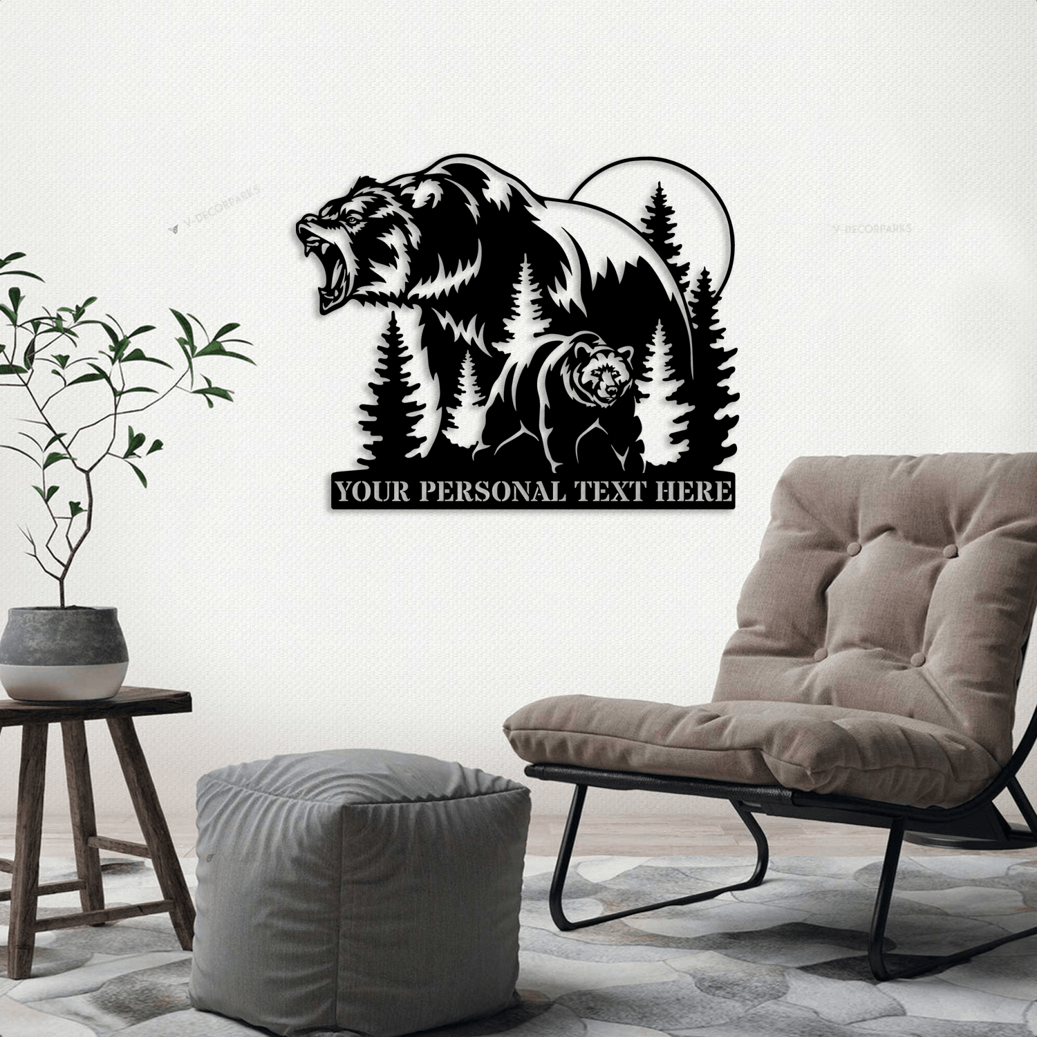 Personalized Nature Wildlife Roaring Bear With Led Lights Metal Sign ...