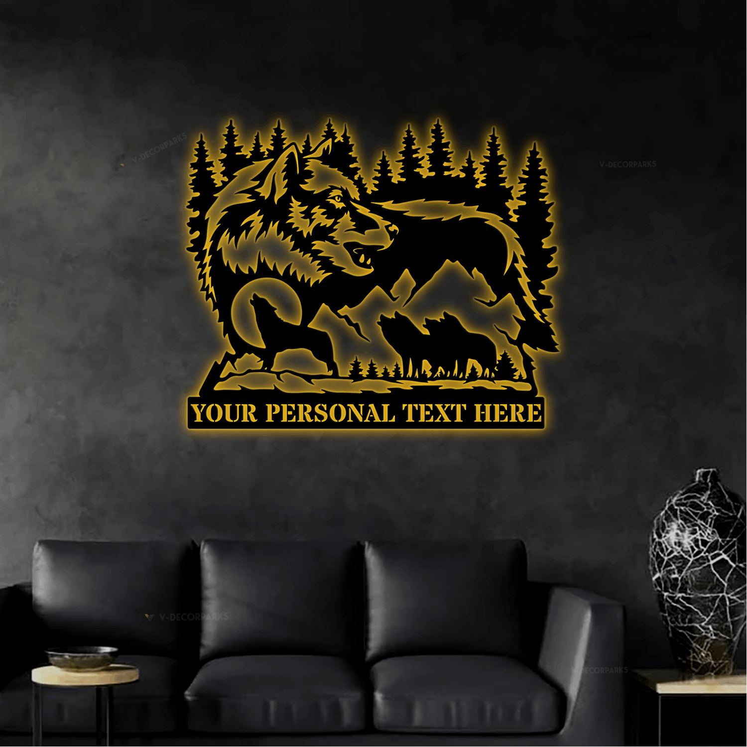 Personalized Nature Wildlife Wolf Family Metal Sign With Led Lights ...