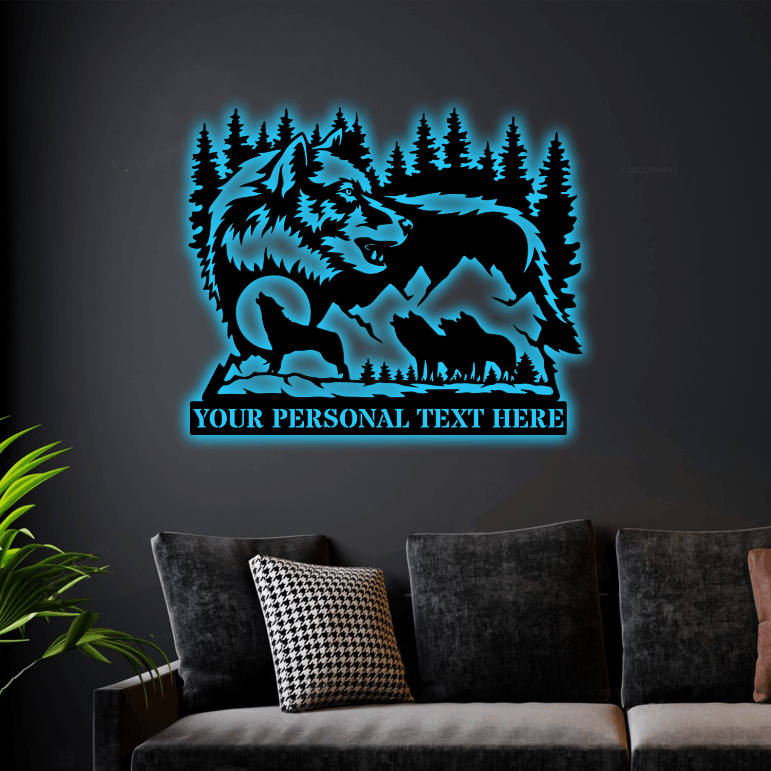 Personalized Nature Wildlife Wolf Family Metal Sign With Led Lights ...