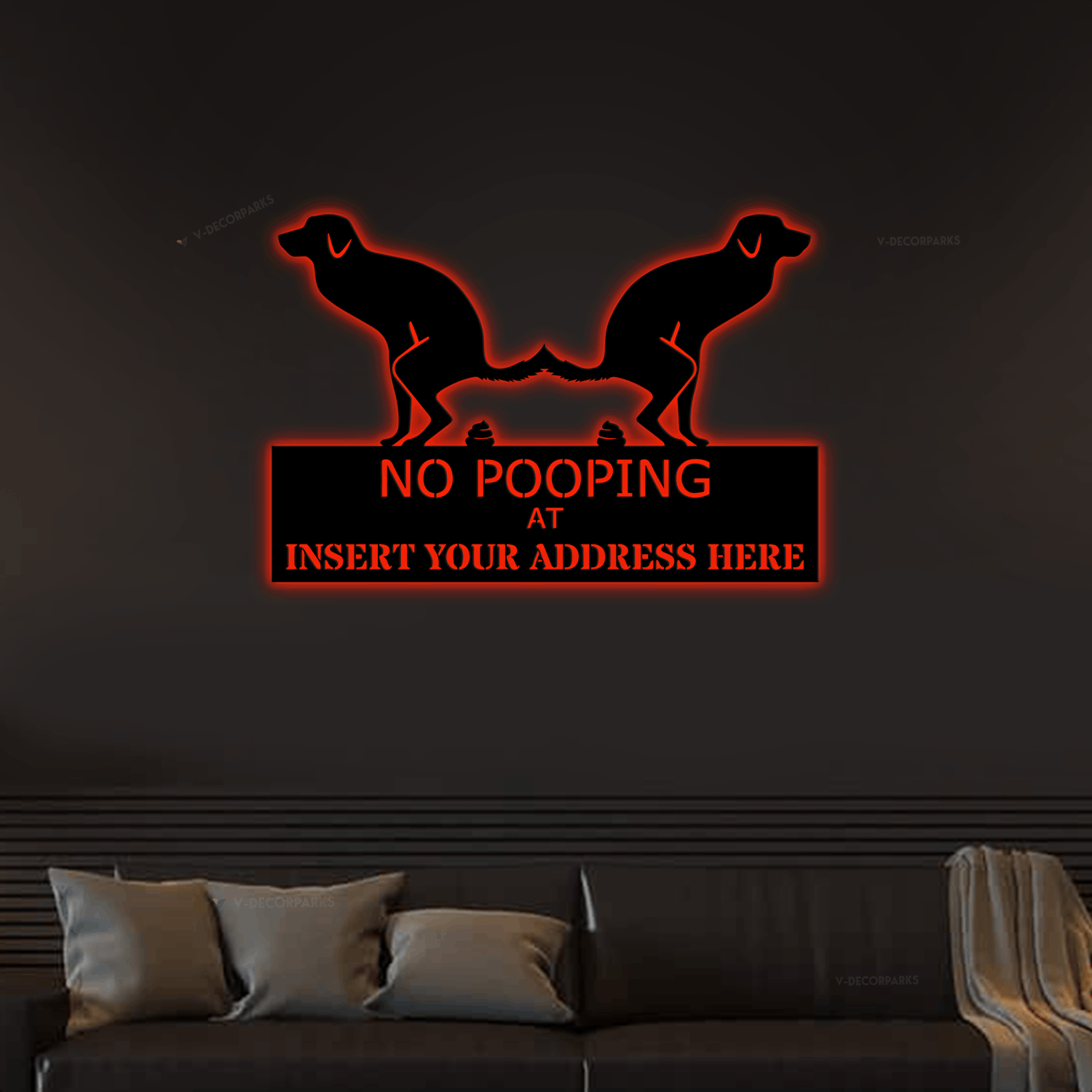 Led Lights Personalized No Dog Pooping Garden Metal Sign, Funny Dog ...