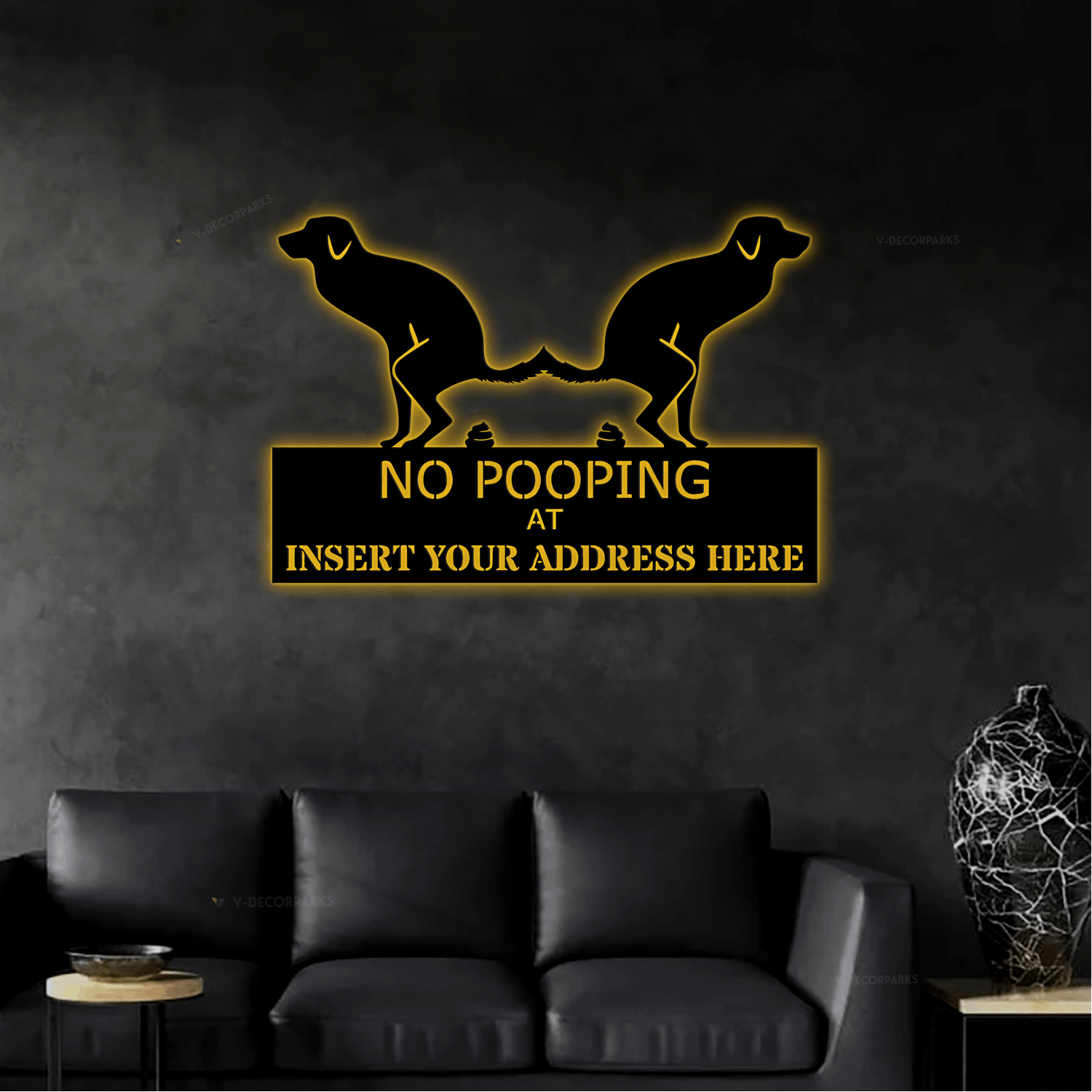 Led Lights Personalized No Dog Pooping Garden Metal Sign, Funny Dog ...