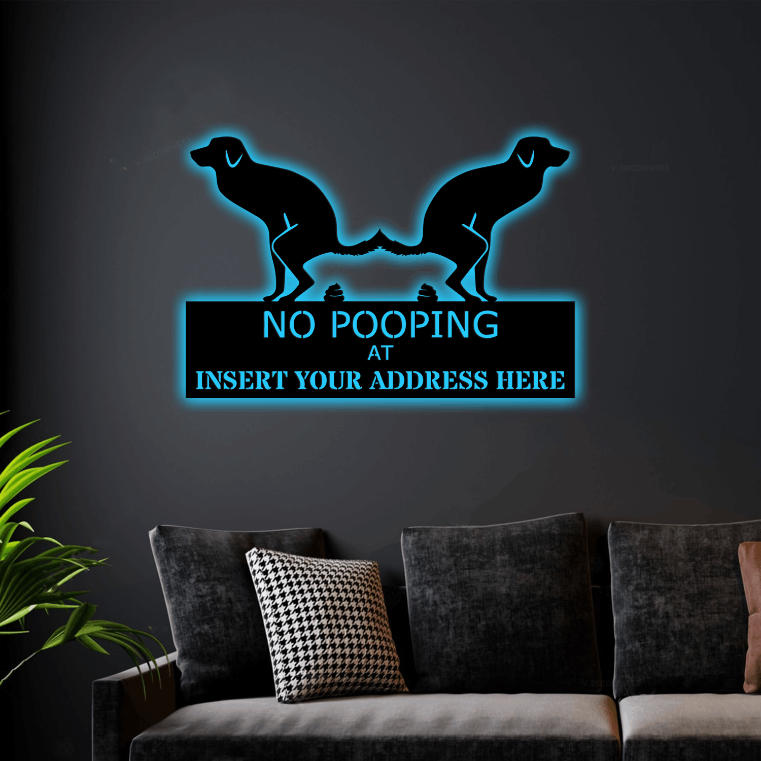 Led Lights Personalized No Dog Pooping Garden Metal Sign, Funny Dog ...