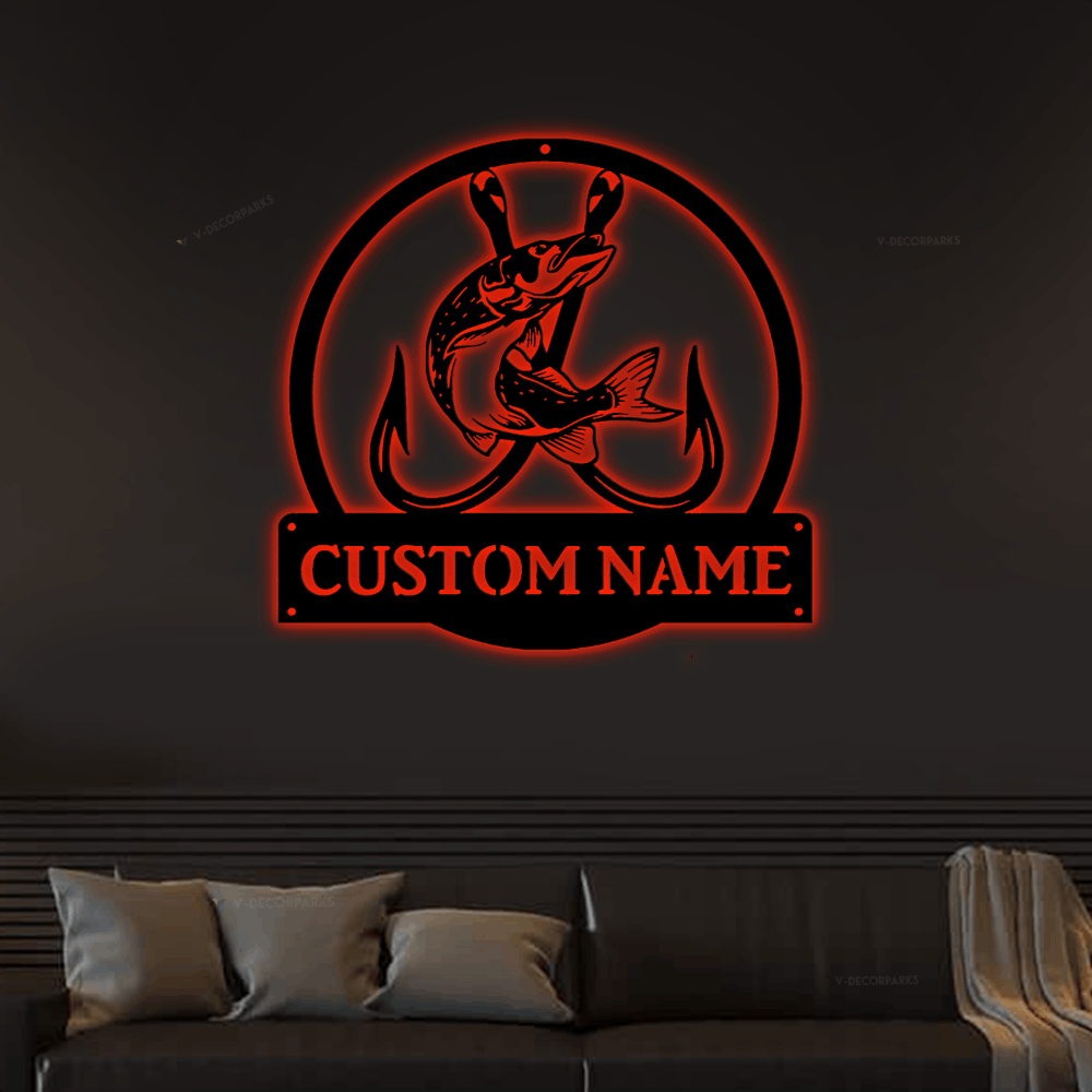 Personalized Northern Pike Fish Pole Metal Sign Art With Led Lights ...