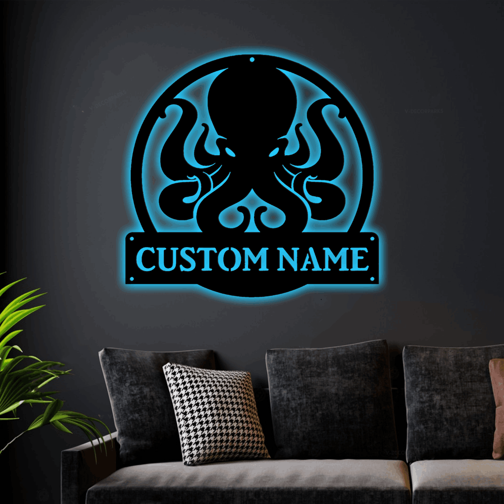 Personalized Octopus Metal Sign Art With Led Lights, Custom Octopus ...