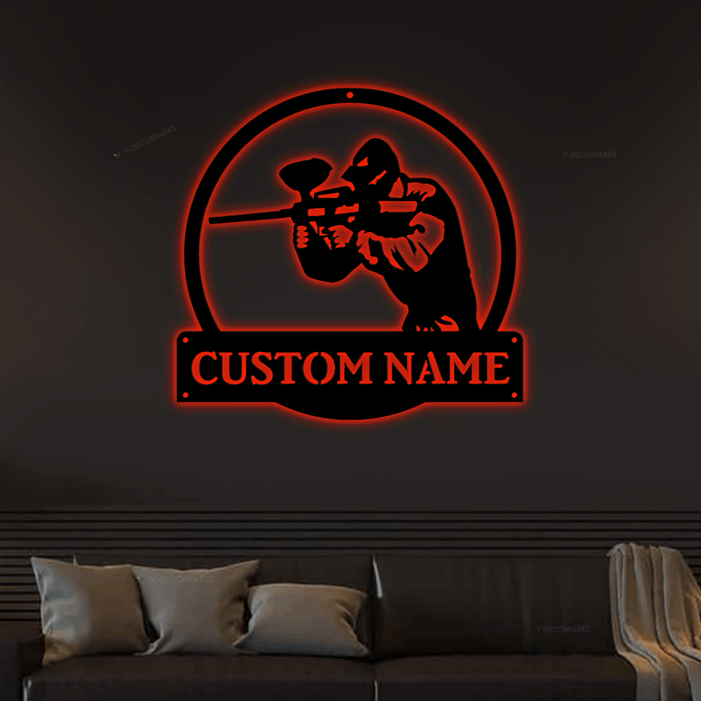 Personalized Paintball Monogram Metal Sign Art With Led Lights, Custom ...