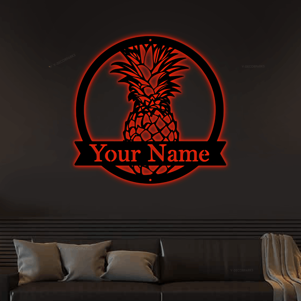 Personalized Pineapple Metal Sign With Led Lights, Housewarming Gift ...