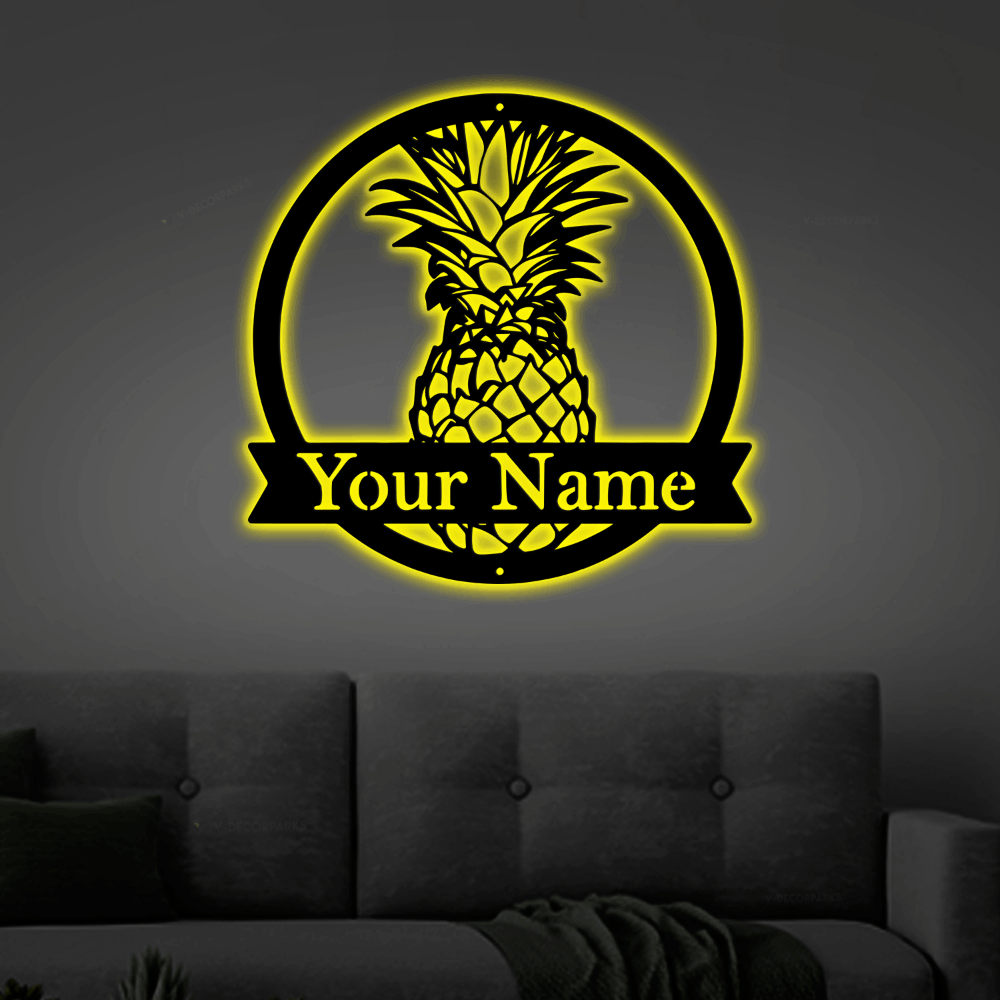 Personalized Pineapple Metal Sign With Led Lights, Housewarming Gift ...