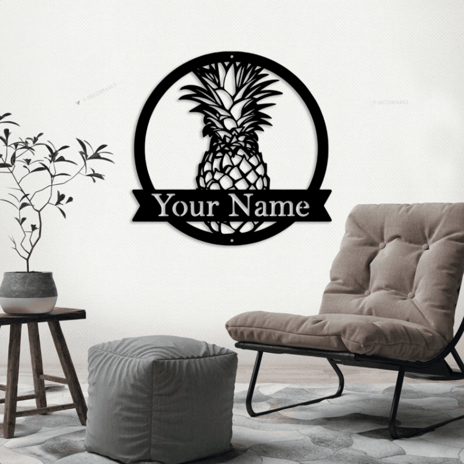 Personalized Pineapple Metal Sign With Led Lights, Housewarming Gift ...