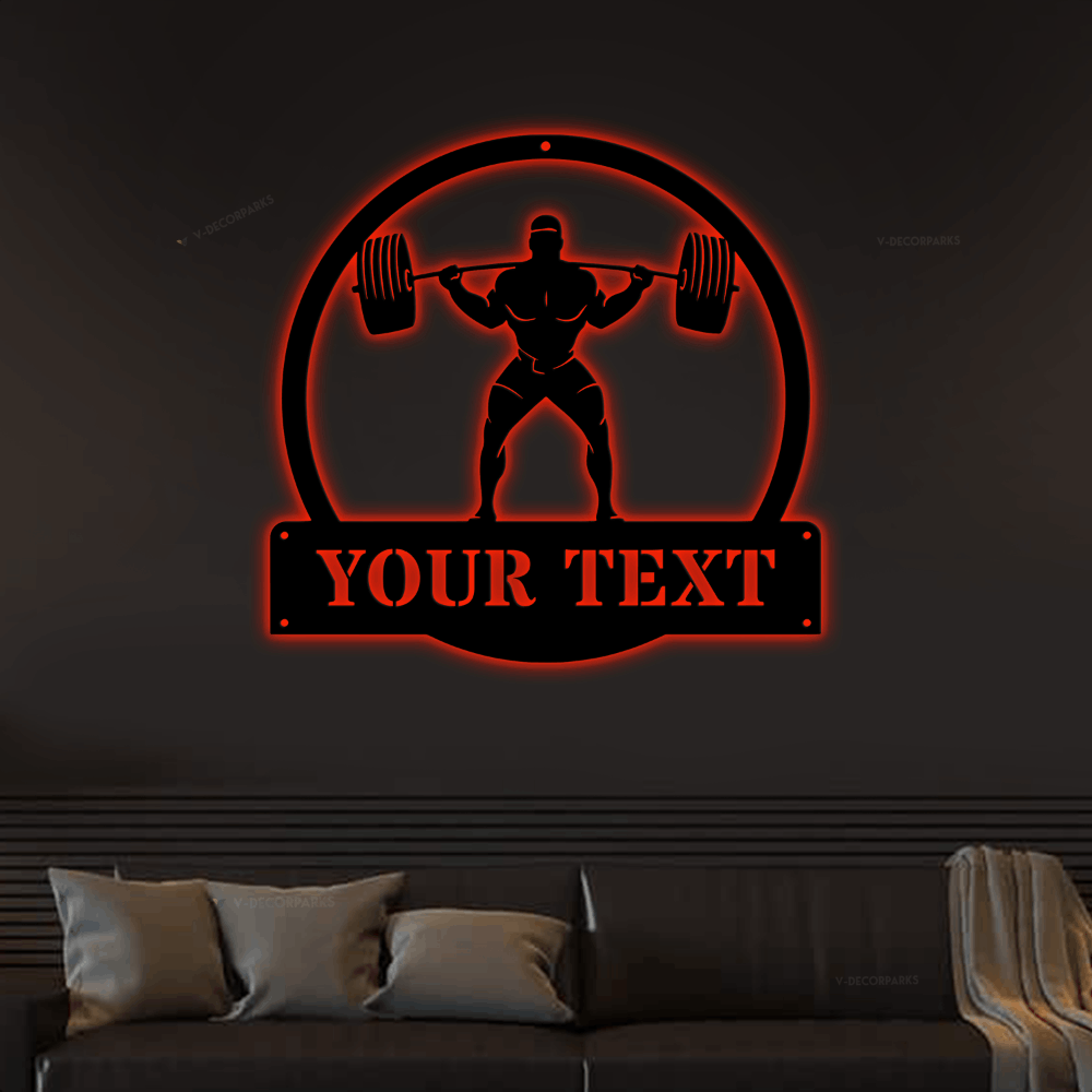 Personalized Powerlifting Sport Monogram Metal Sign Art With Led Lights ...