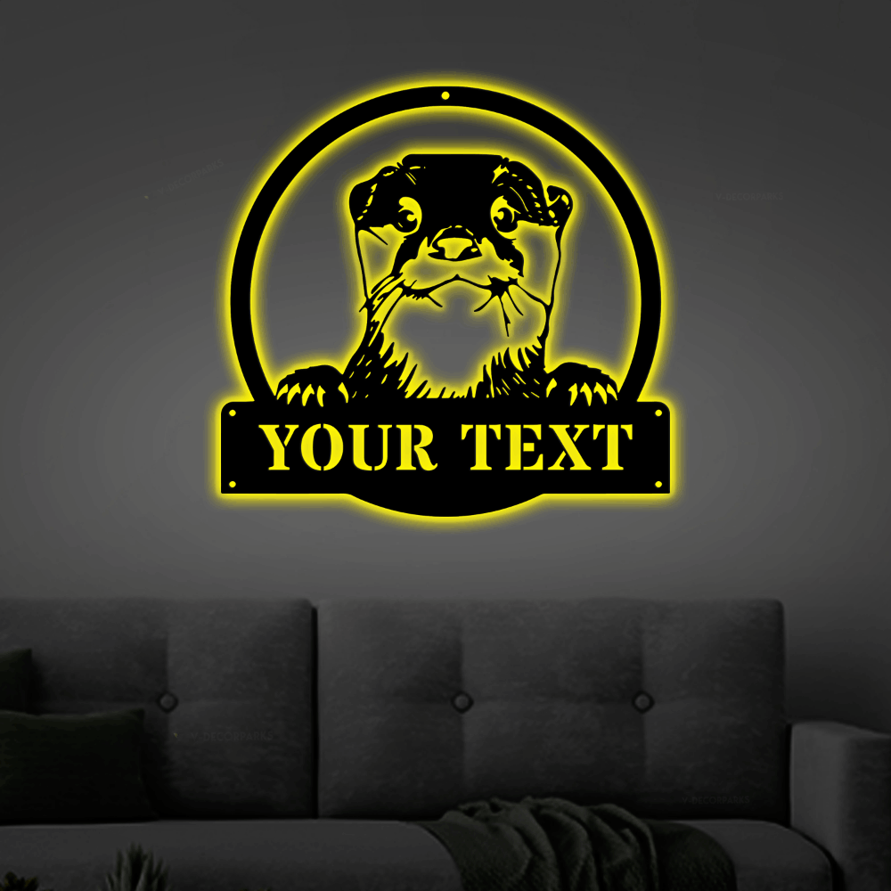 Personalized River Otter Metal Sign Art With Led Lights, Custom Otter ...