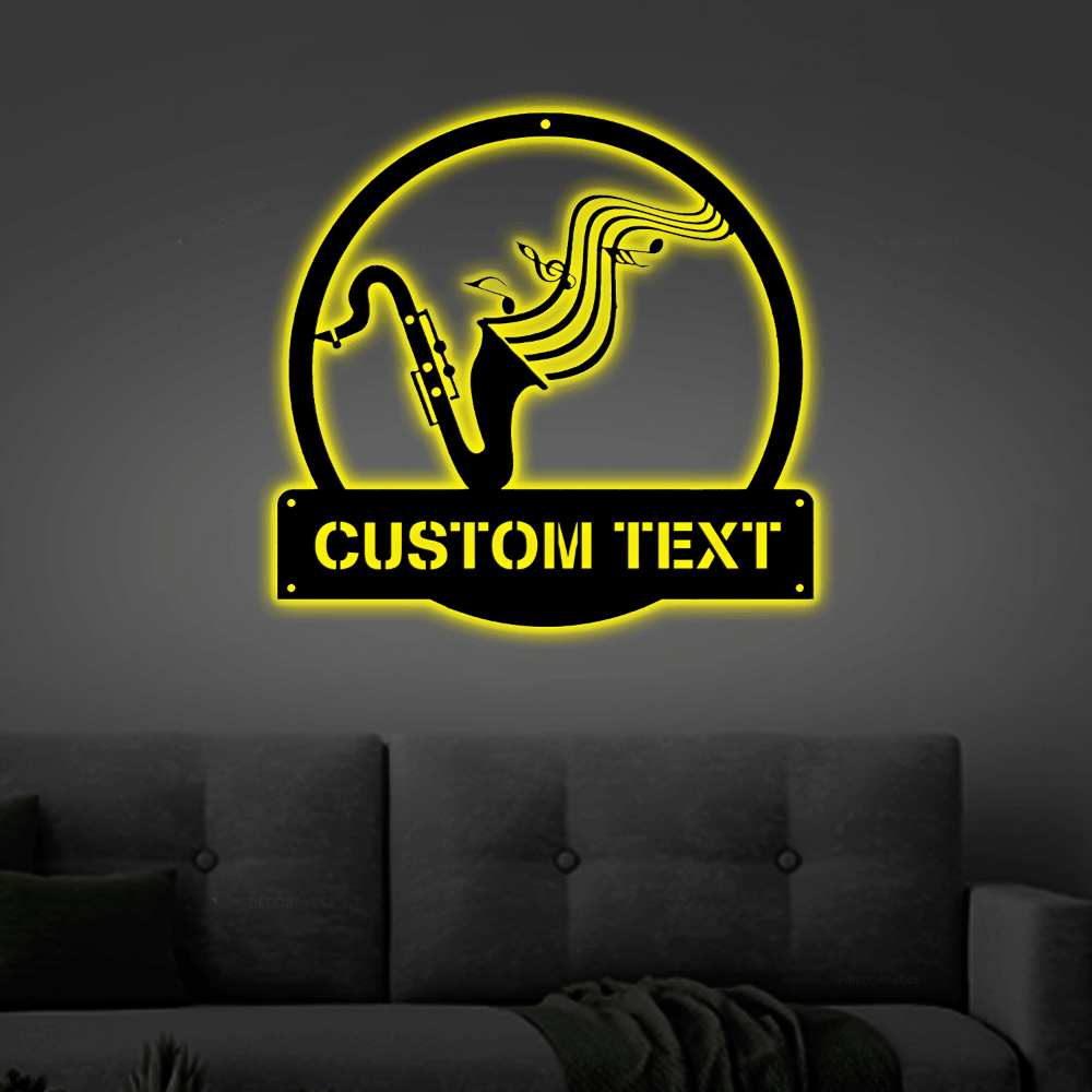 Personalized Saxophone Metal Sign Art With Led Lights, Custom Saxophone ...