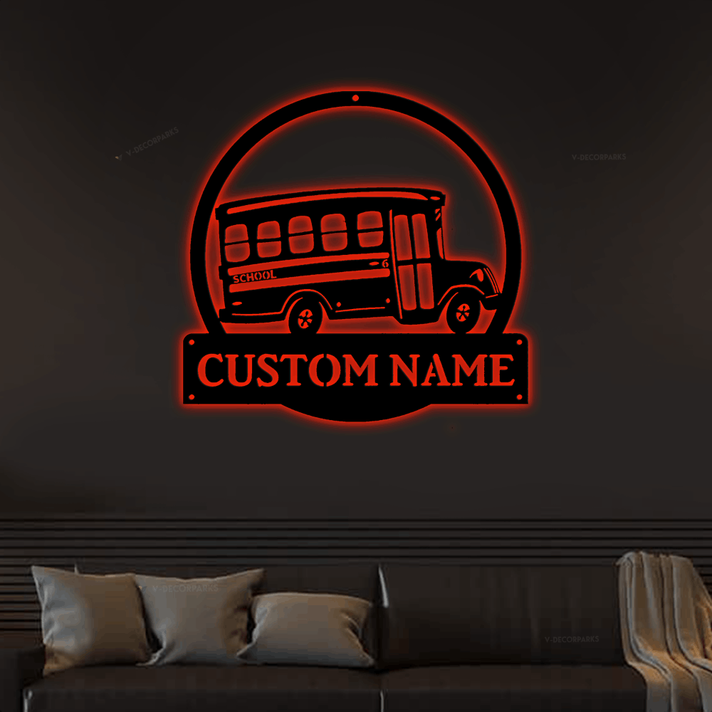 Personalized School Bus Driver Metal Sign Art With Led Lights, Custom ...