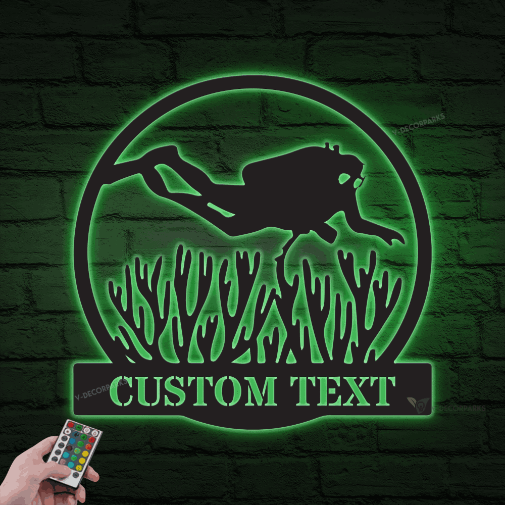 Personalized Scuba Diver Metal Wall With Led Lights, Custom Scuba ...