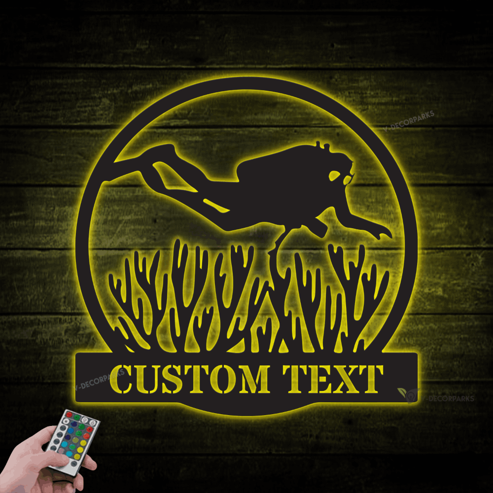 Personalized Scuba Diver Metal Wall With Led Lights, Custom Scuba ...