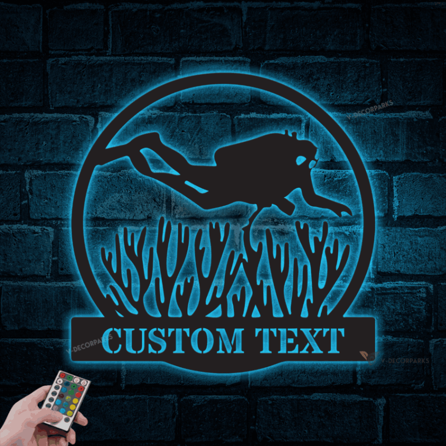 Personalized Scuba Diver Metal Wall With Led Lights, Custom Scuba ...