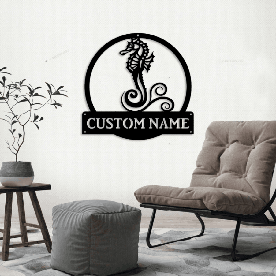 Personalized Seahorse Monogram Metal Sign Art With Led Lights, Custom ...