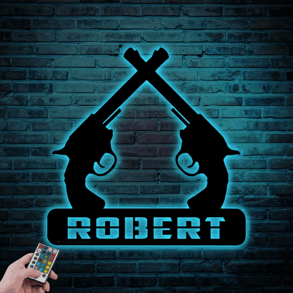 Personalized Six Shooter Cowboy Gun Metal Sign With Led Lights, Custom ...