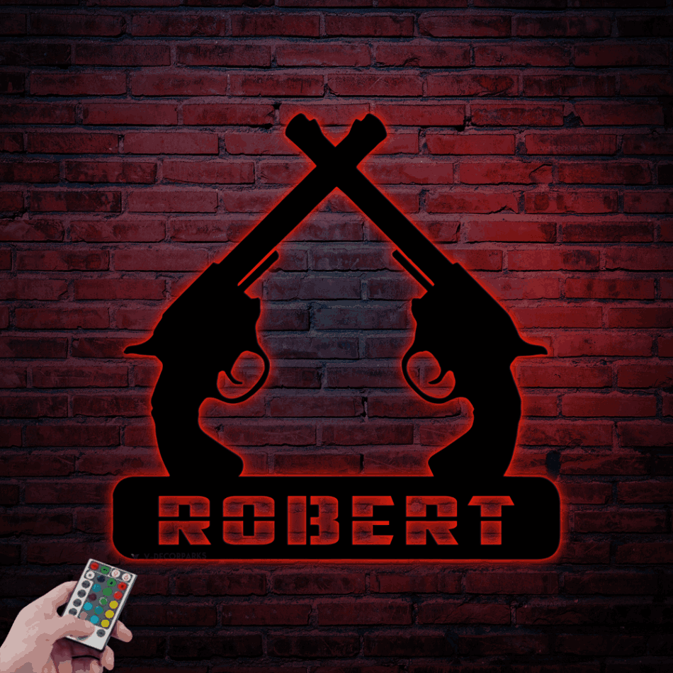 Personalized Six Shooter Cowboy Gun Metal Sign With Led Lights, Custom ...
