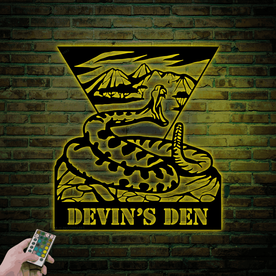 Personalized Snake Metal Sign With Led Lights, Man Cave Sign, She Shed ...