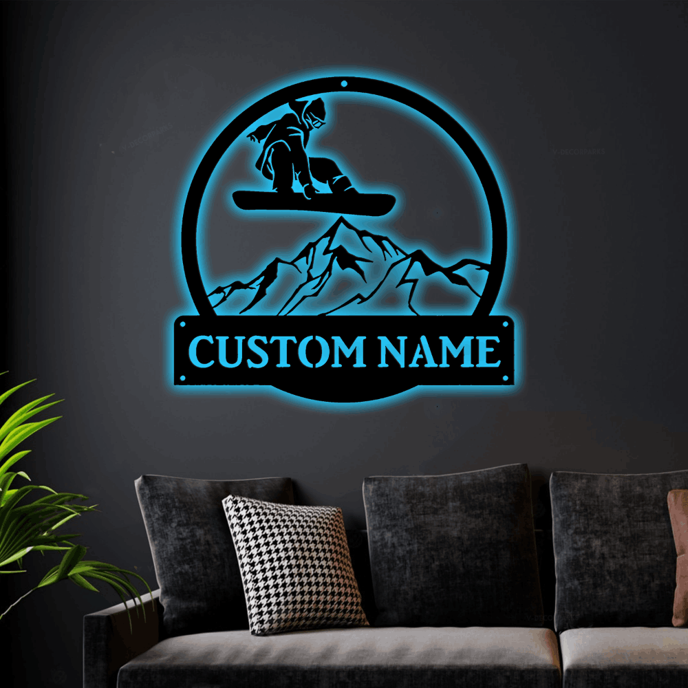 Personalized Snowboarding Metal Sign Art With Led Lights, Custom ...