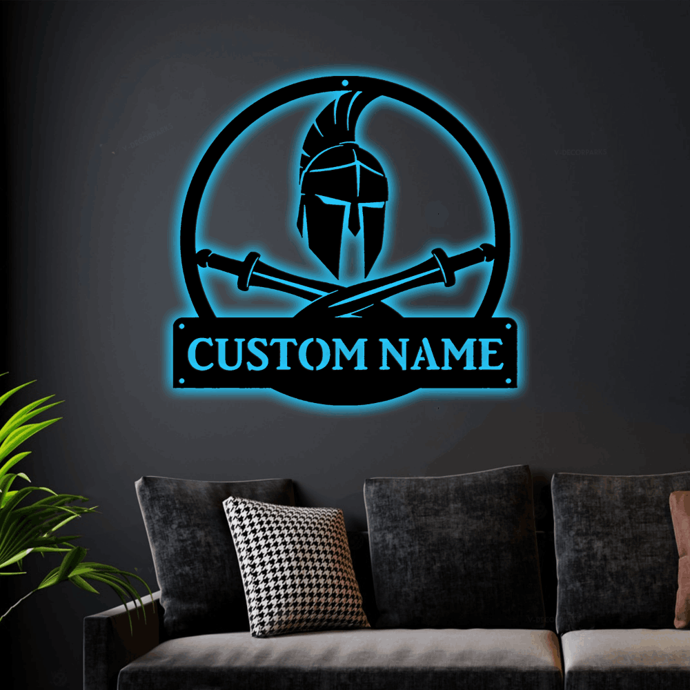 Personalized Spartan Warrior Monogram Metal Sign Art With Led Lights ...