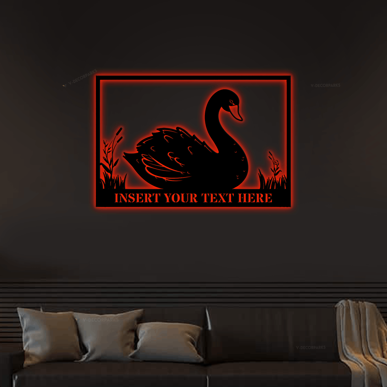 Personalized Swimming Swan Name With Led Lights Metal Sign, Unique Swan ...