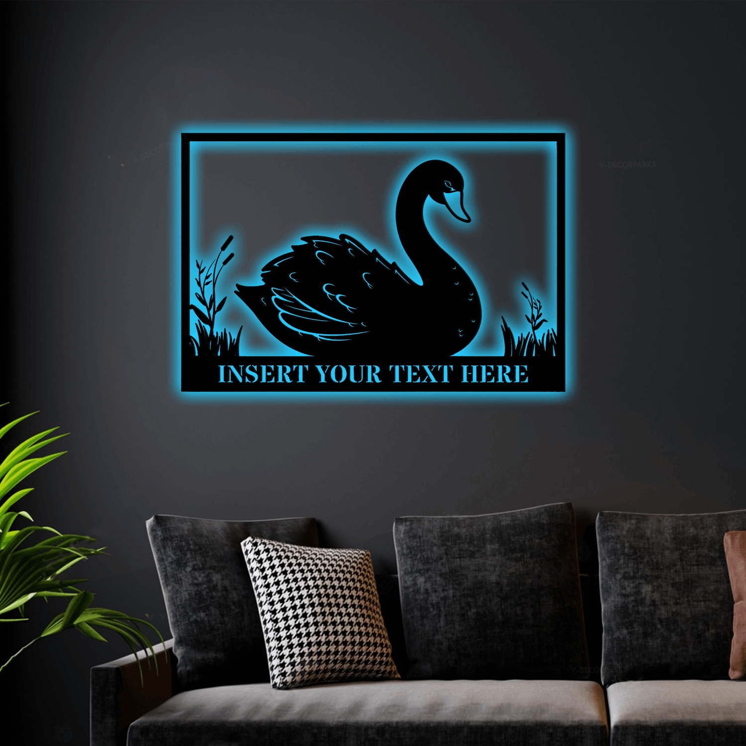 Personalized Swimming Swan Name With Led Lights Metal Sign, Unique Swan ...