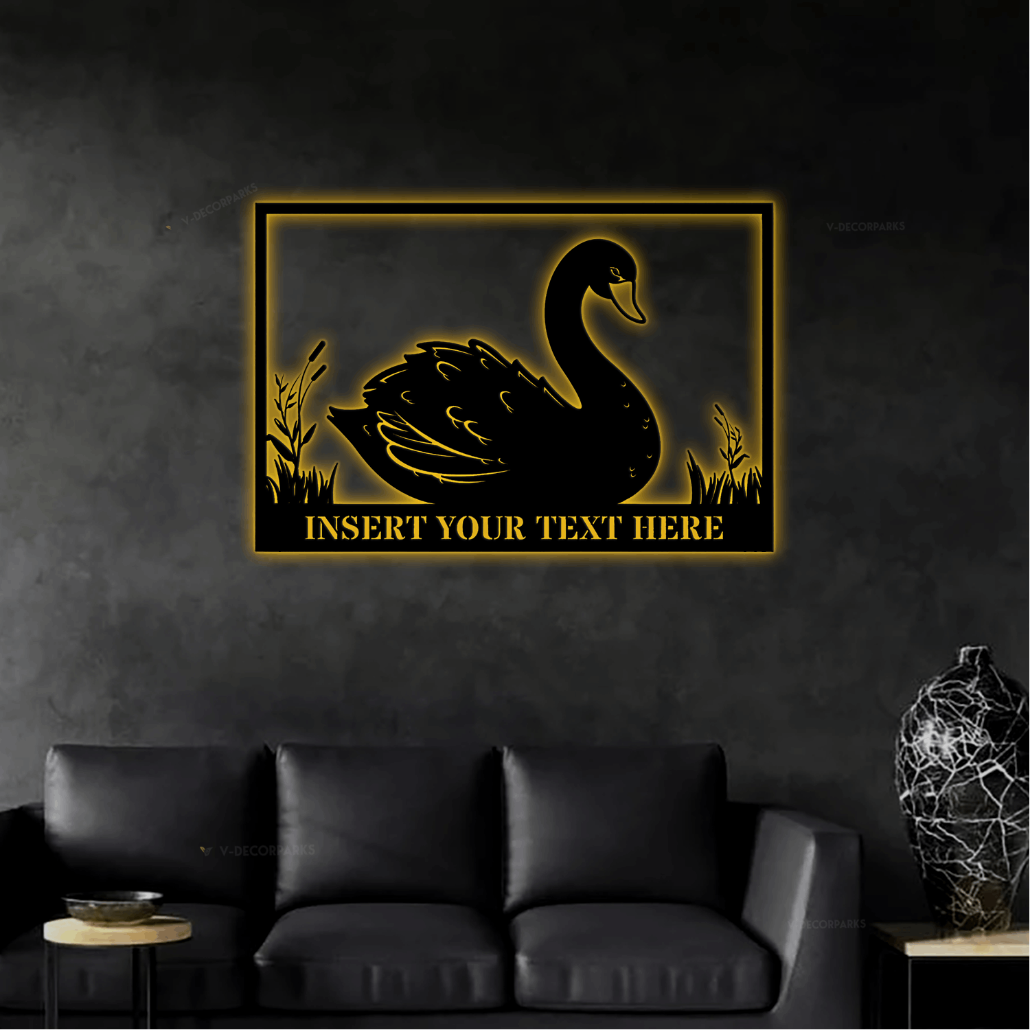 Personalized Swimming Swan Name With Led Lights Metal Sign, Unique Swan ...