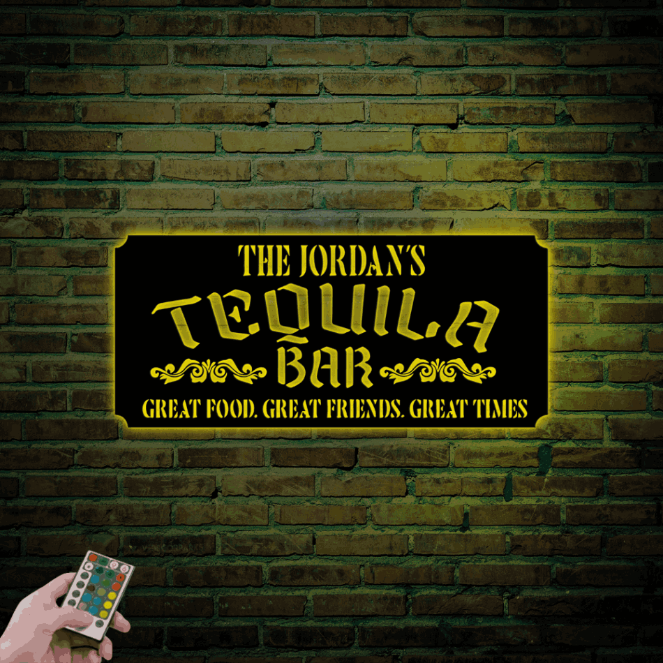 Personalized Tequila Bar Metal Sign With Led Lights, Metal Bar Sign ...