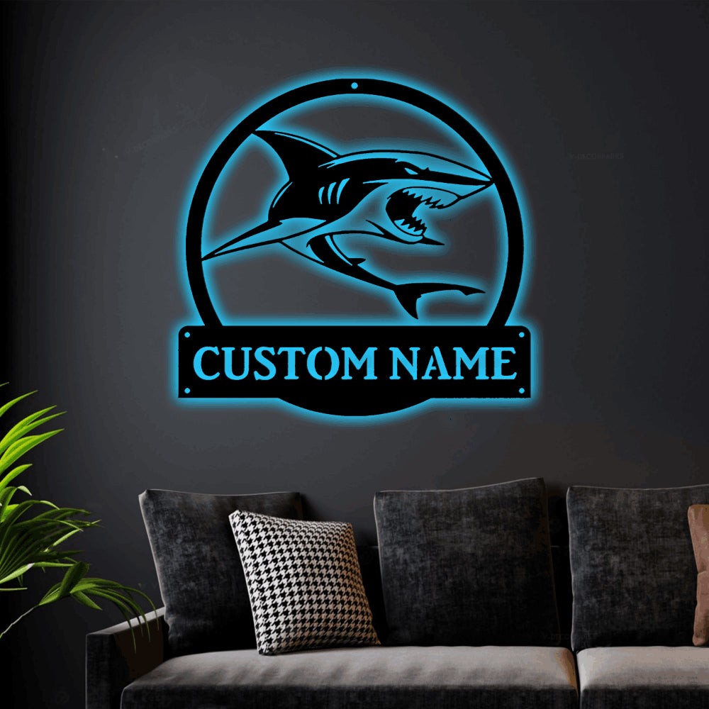 Personalized Tiger Shark Monogram Metal Sign Art With Led Lights ...