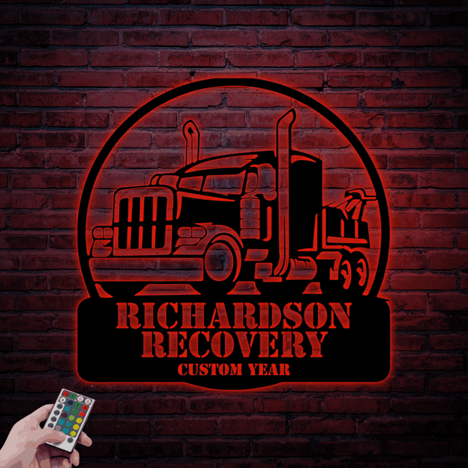 Personalized Tow Truck Metal Sign With Led Lights, Truck Monogram ...