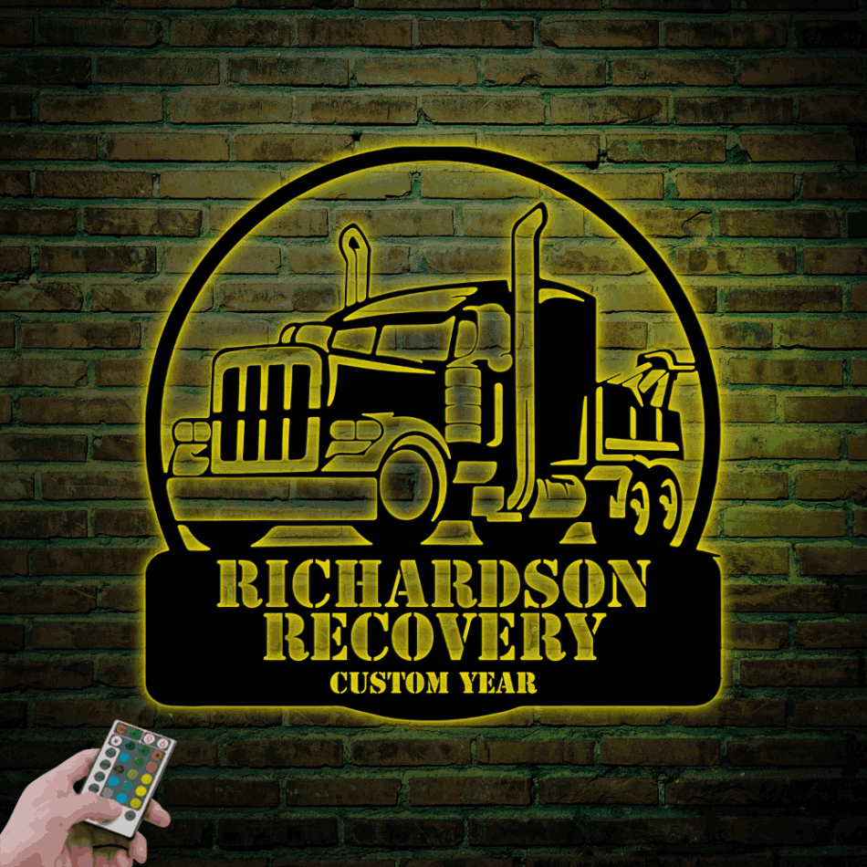 Personalized Tow Truck Metal Sign With Led Lights, Truck Monogram ...